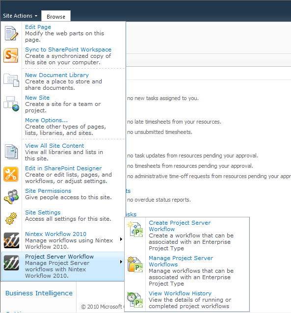 To create a Project Server workflow: